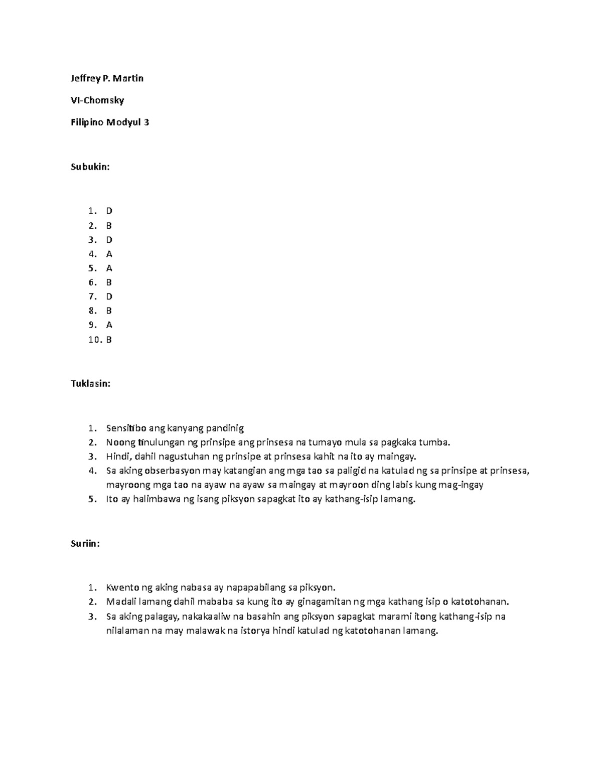 Fil Modyul 3 - Activity in the Filipino subject module 3 subject for ...