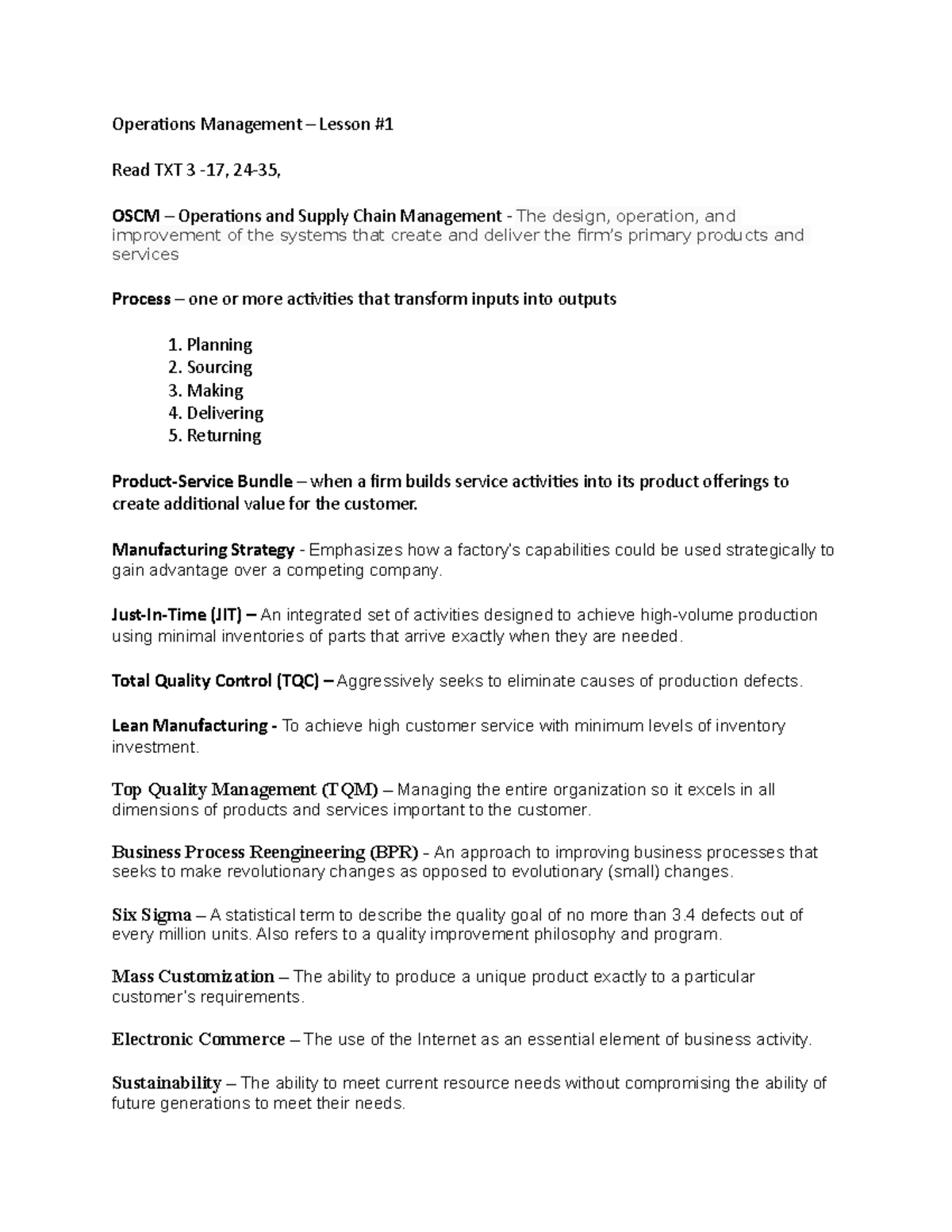 Operations Management Lesson - Studocu