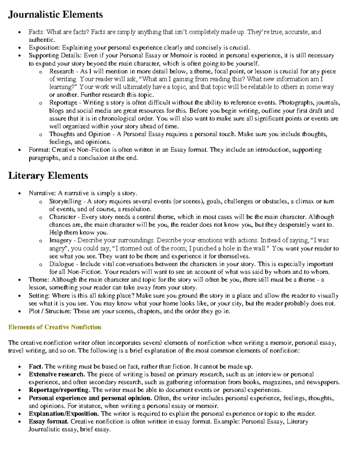 Pdfcoffee - PRACTICE MATERIALS ONLY - Journalistic Elements Facts: What are facts? Facts are ...