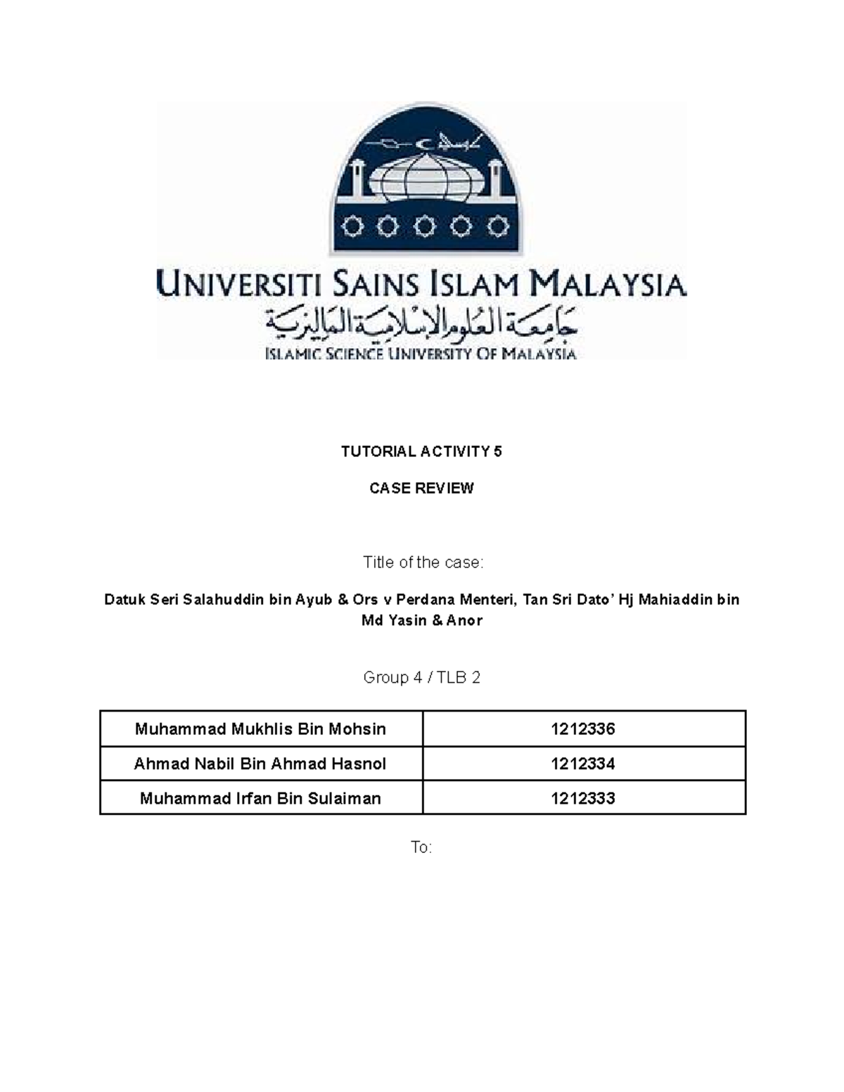 Tutorial Activity 5 (Group 4) - TUTORIAL ACTIVITY 5 CASE REVIEW Title ...