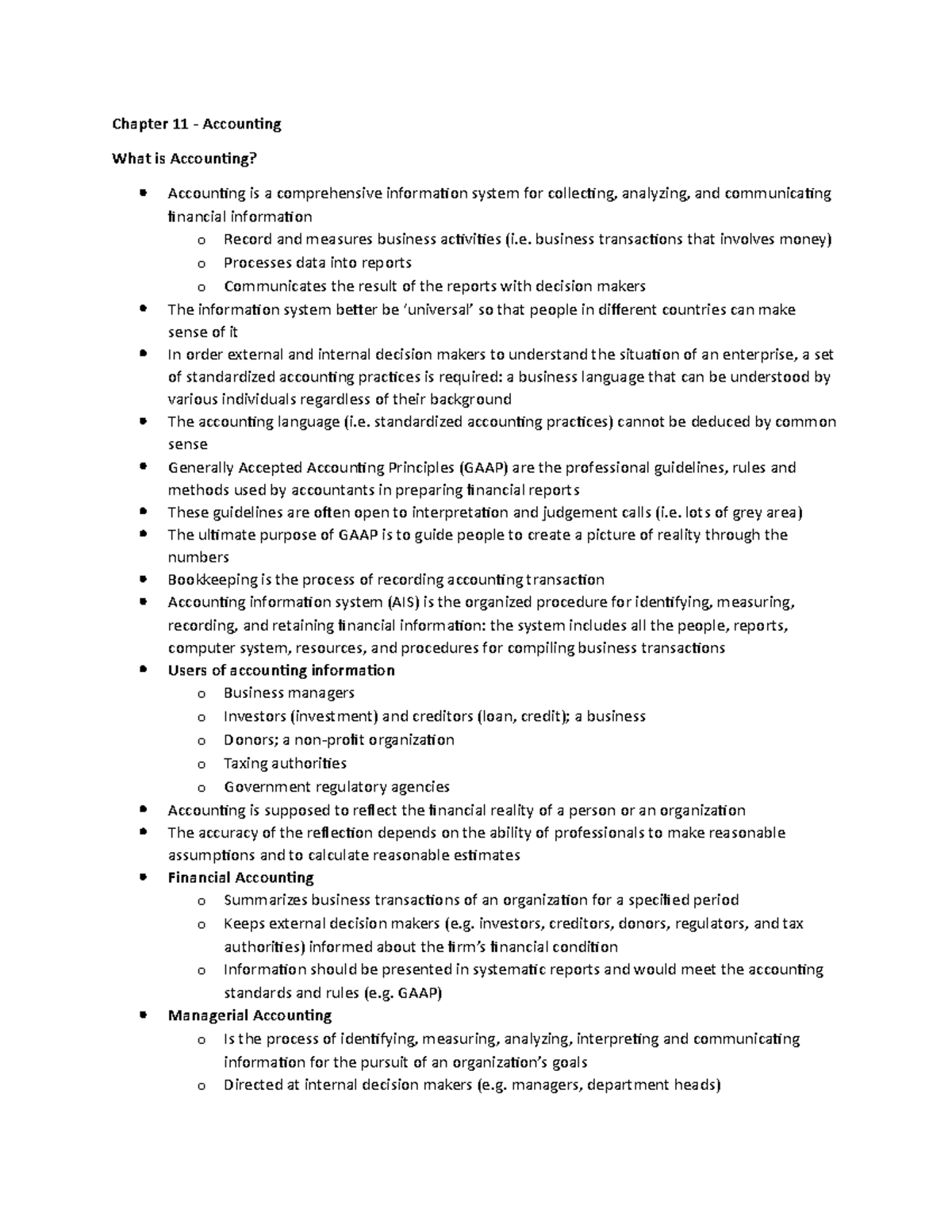 BUSM1100 - Chapter 11 - Lecture notes 11 - Chapter 11 - Accounting What ...