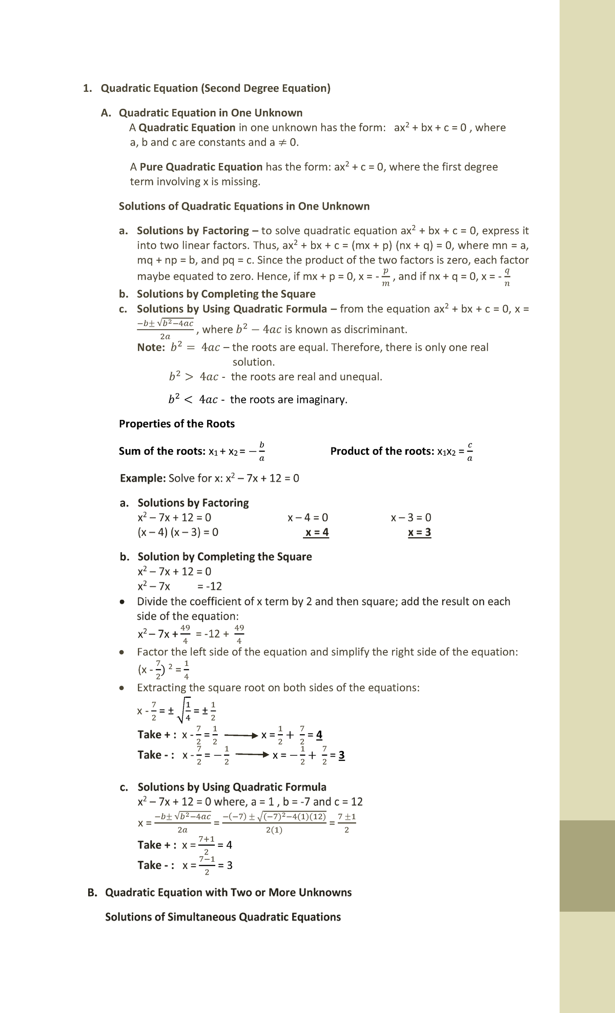MFE Quadratic Formula - Math for Engineers - PangSU - Studocu