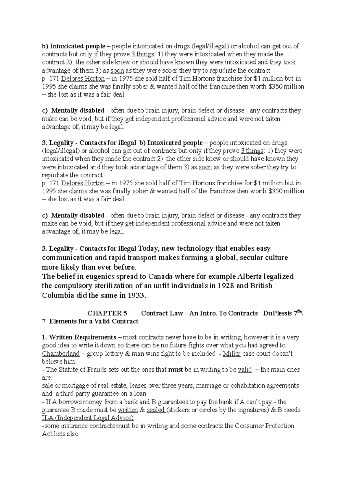 Chapter 5 Contract Law - 100%helpful - b) Intoxicated people – people ...