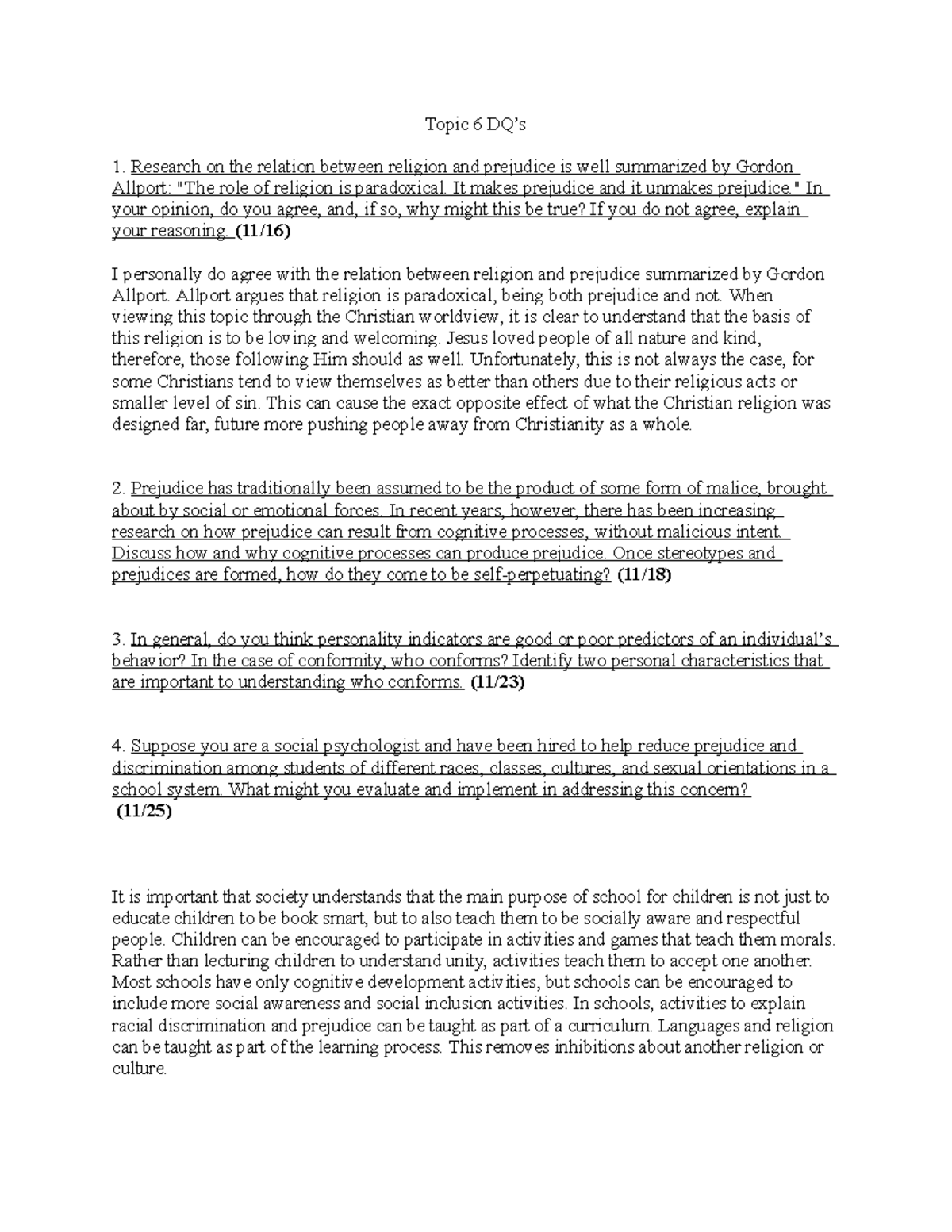 Topic 6 DQ's - discussion questions - Topic 6 DQ’s Research on the ...