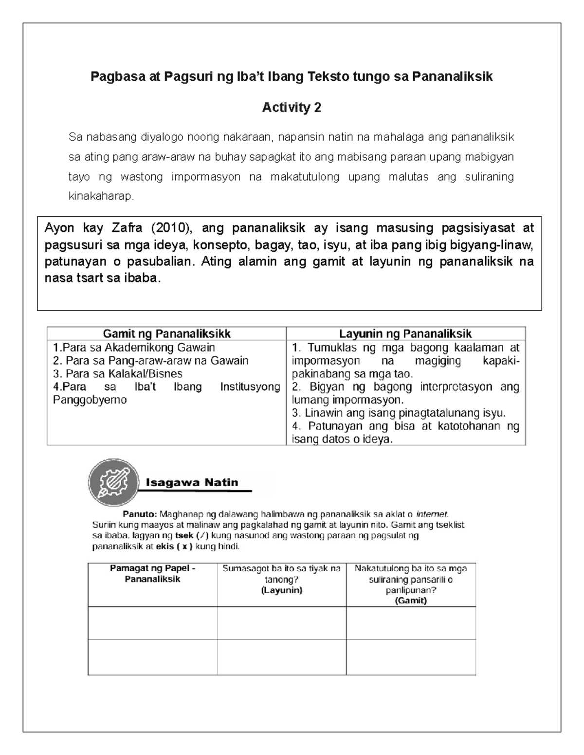 Activity 2 - Halimbawang Aktibiti - Pagbasa at Pagsuri ng Iba’t Ibang ...