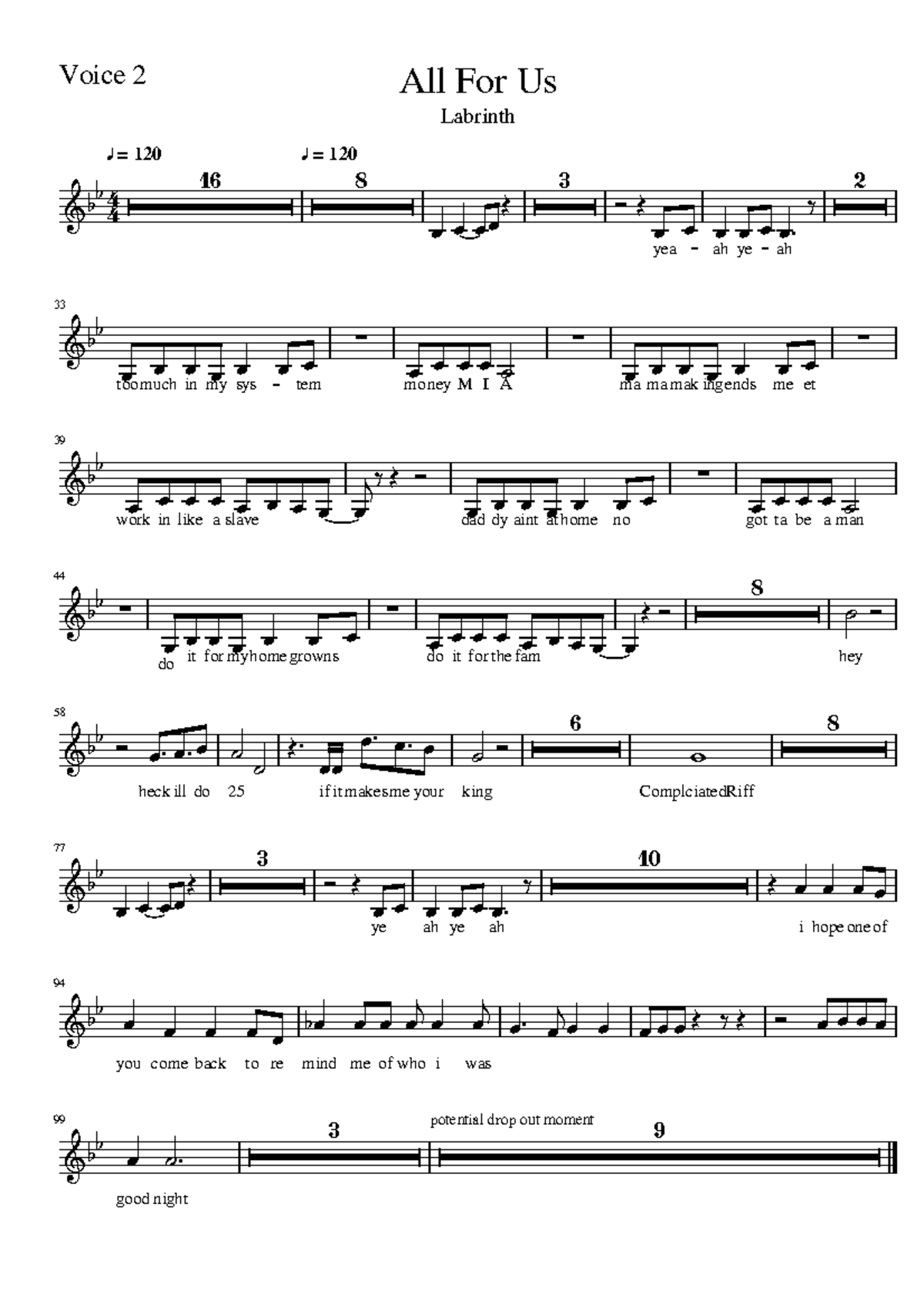 All For Us - Music Sheet - Voice 2 33 All For Us Labrinth 39 58 44 77 ...