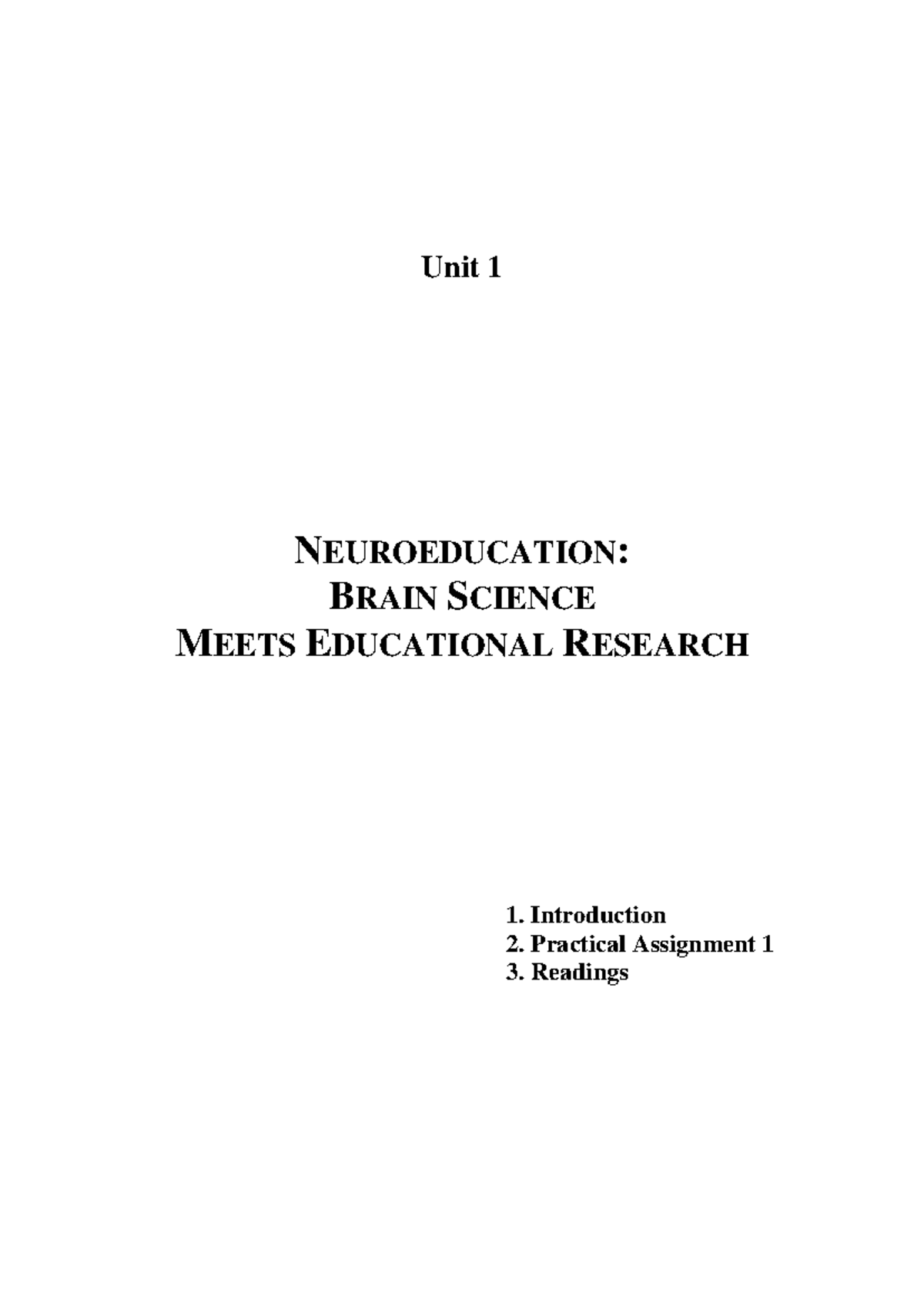 Neuroeducation Brain Science Meets Educa - Unit 1 NEUROEDUCATION: BRAIN ...