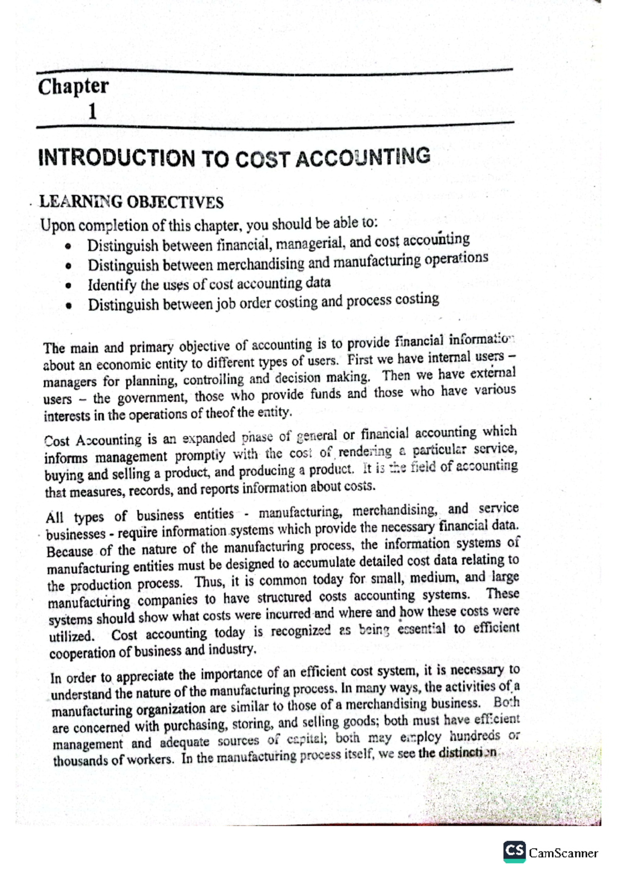 COST C1 - exercise notes - Bs accountancy - Studocu