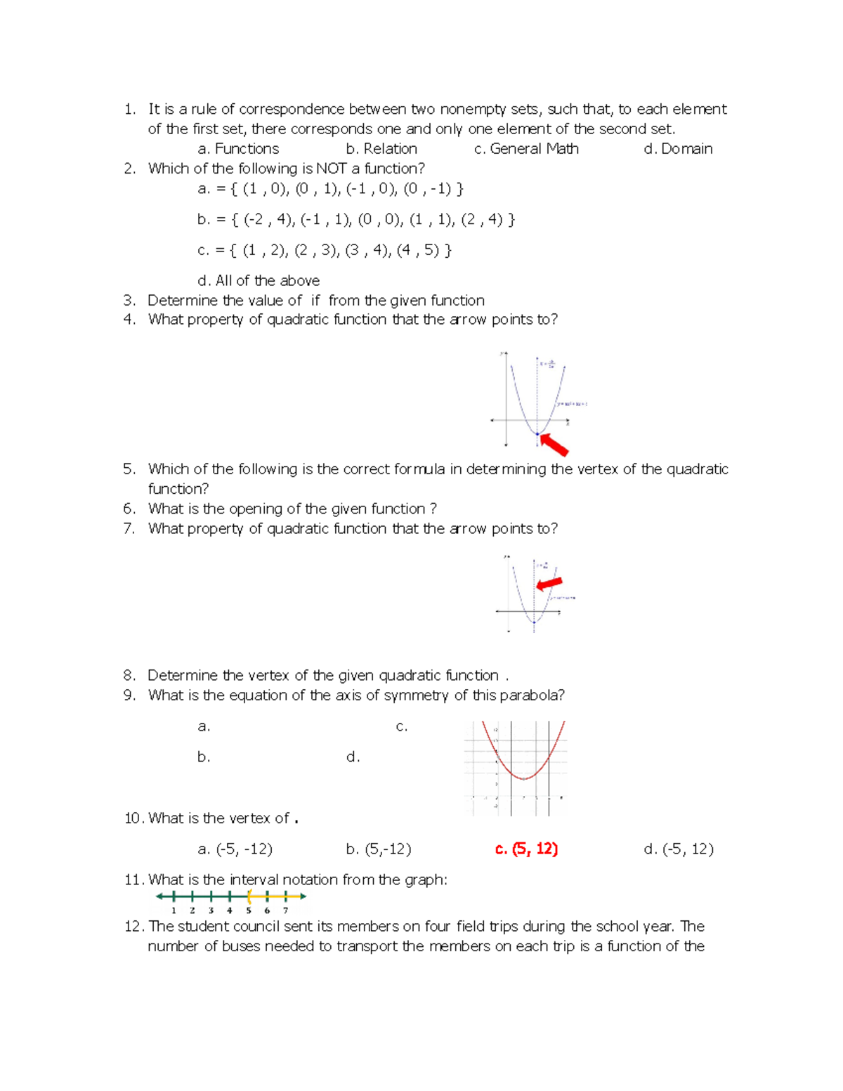 Math 9 - Test questions - It is a rule of correspondence between two ...