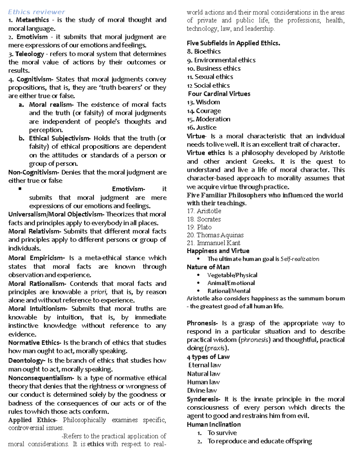 Ethics reviewer - Ethics reviewer Metaethics - is the study of moral ...