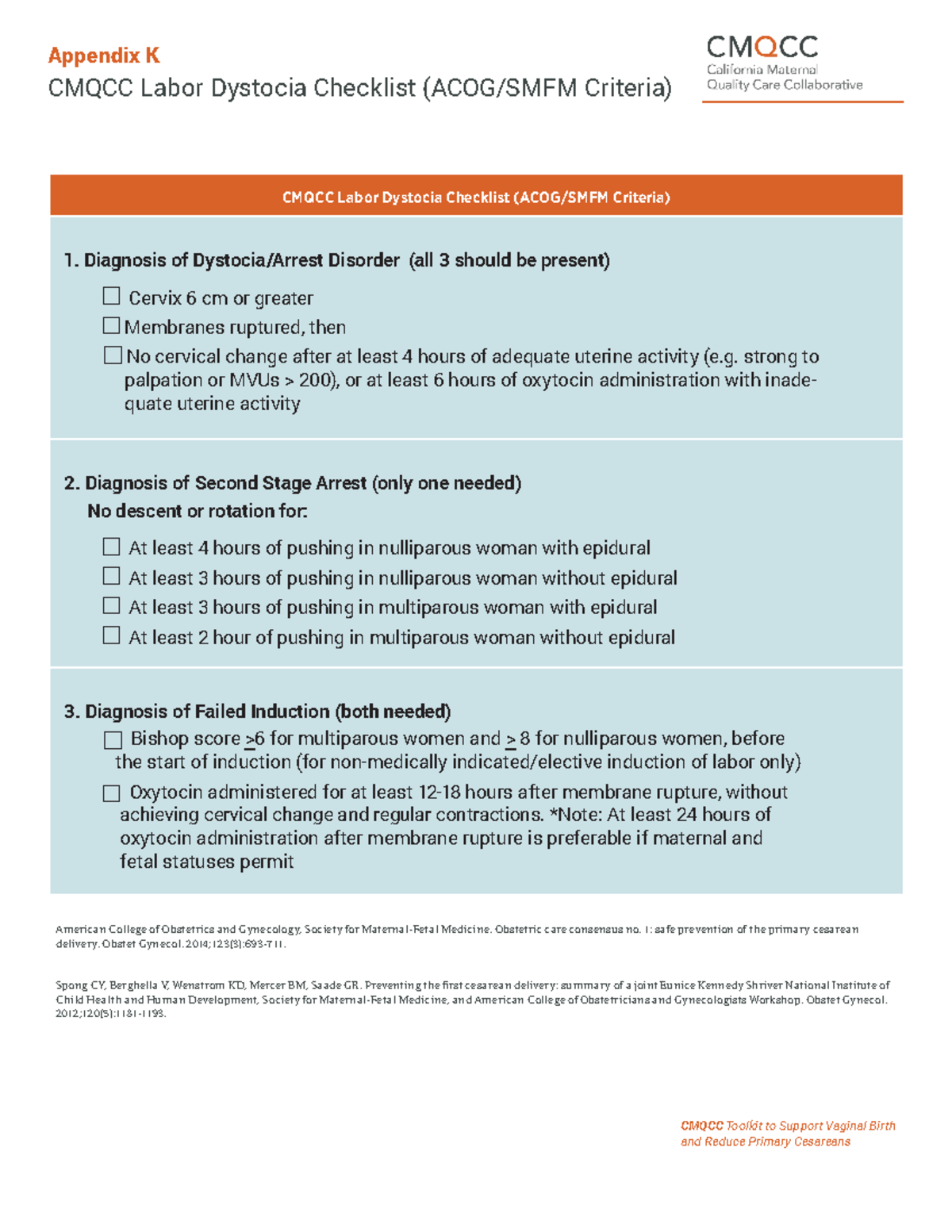 Appendix K Dystocia Checklist - American College of Obstetrics and ...