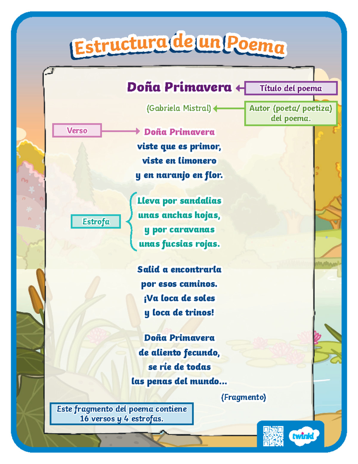 Estructura de un poema - Doña PrimaveraDoña Primavera viste que es ...