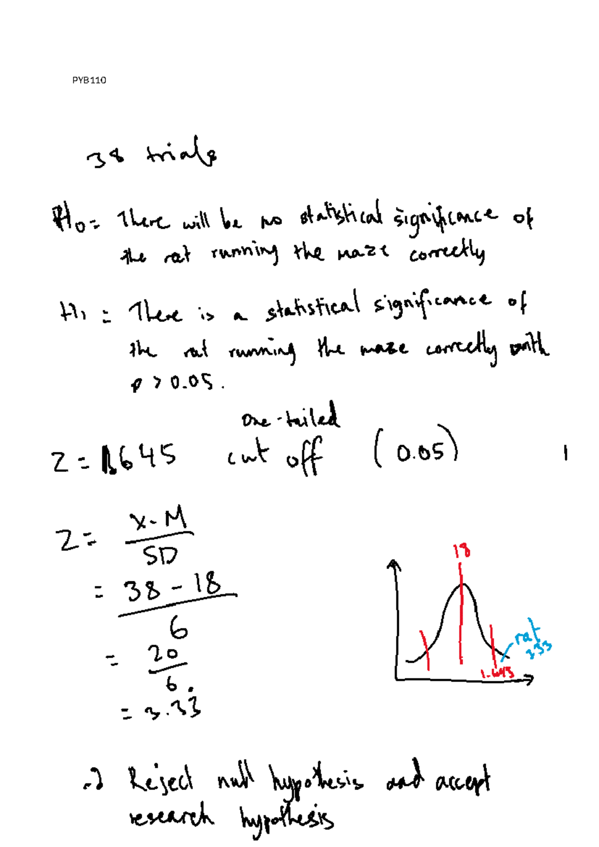 Example solving one-tailed z score test - PYB110 - PYB - Studocu