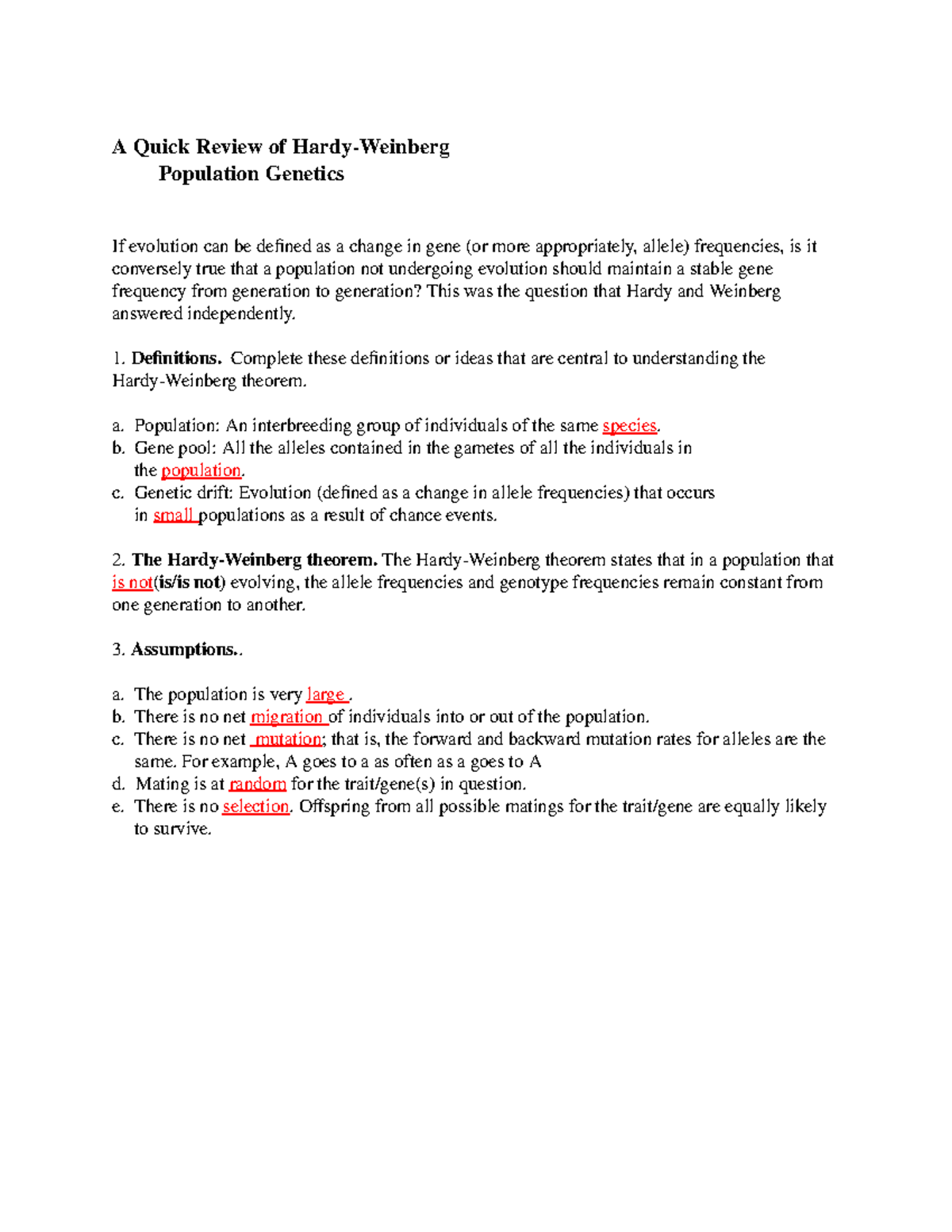 Hardy Weinberg Quick Review - A Quick Review of Hardy-Weinberg ...