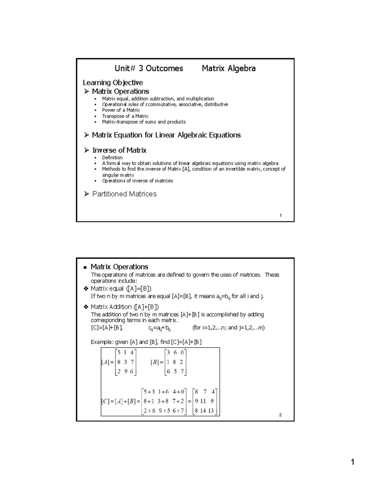 Math71000 Unit Outcome 3 Matrix Algebra W2020 - 11 Unit# 3 Outcomes ...