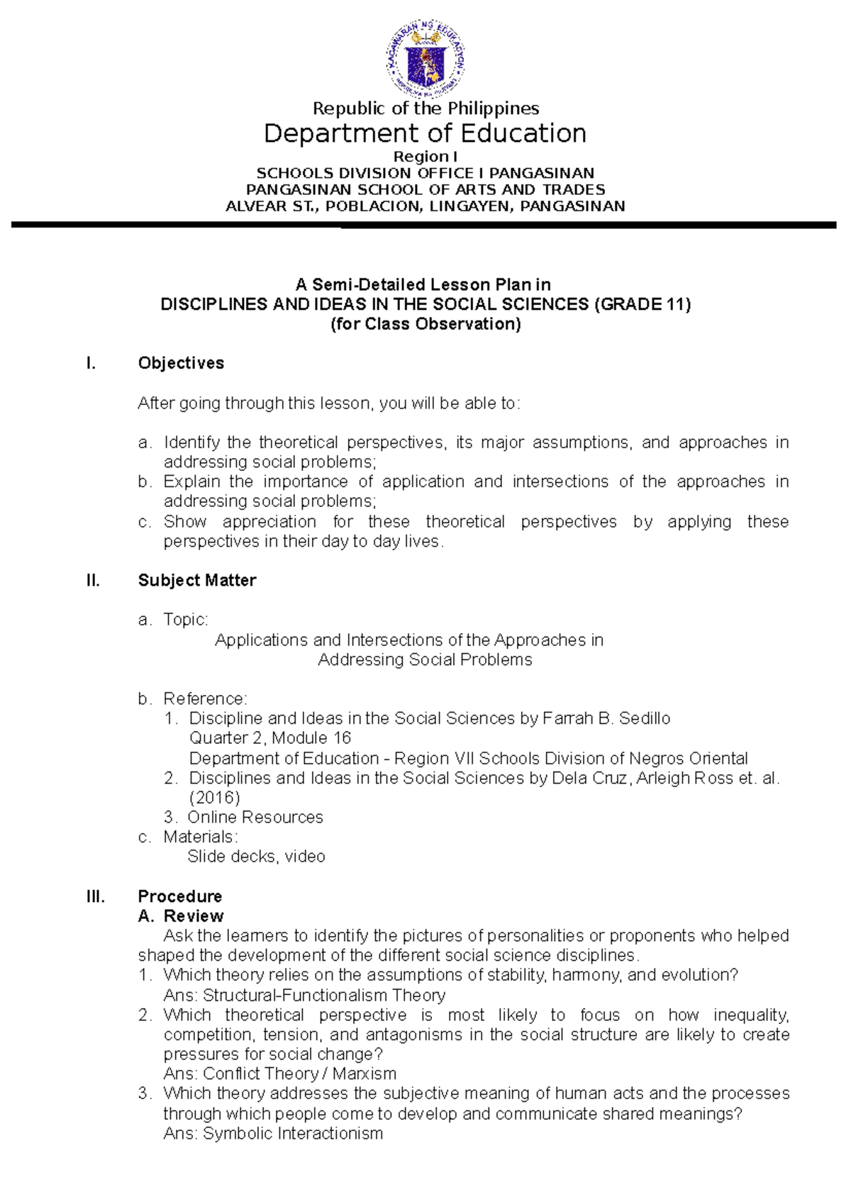 COT1 Semi Lesson-Plan- Rhodora Citadel R. Bautista psat - Republic of ...