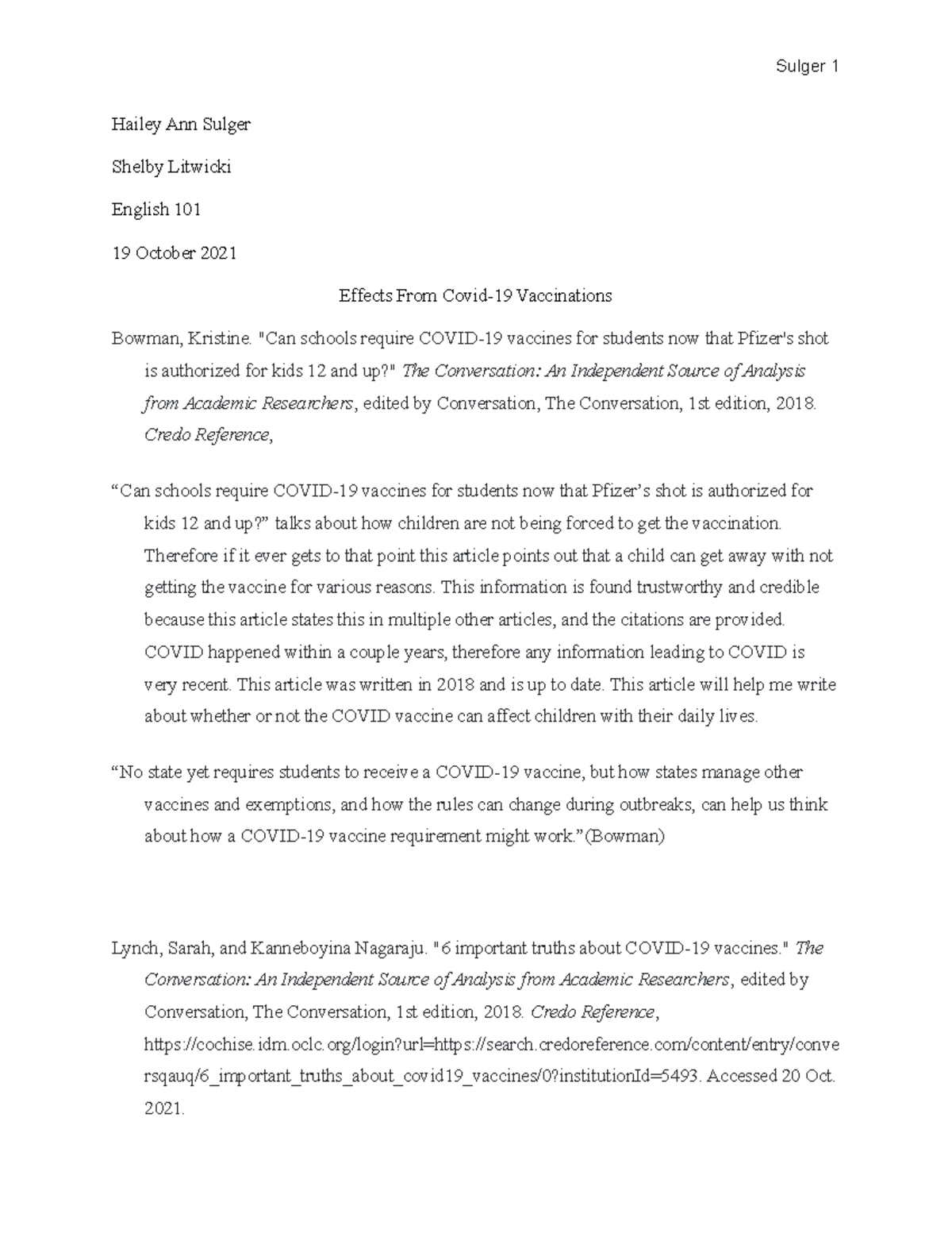 Annotated Bibliography Rough Draft - Sulger 1 Hailey Ann Sulger Shelby ...