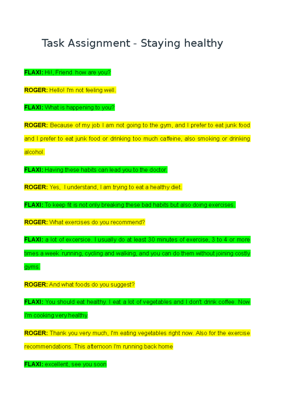 Task Assignment-14 - Task - Task Assignment - Staying healthy FLAXI: Hi ...
