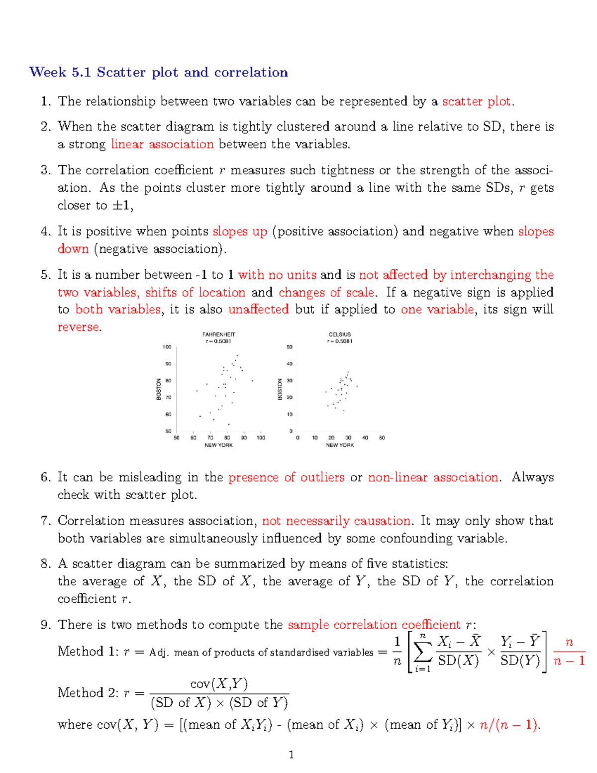 W5Lecture Summary - Week 5 Scatter plot and correlation The ...