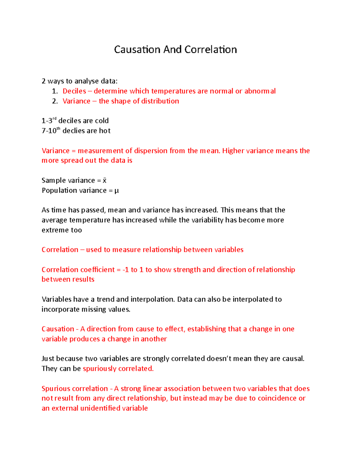 Excel work - notes for economic analysis ES10004 - Causation And ...