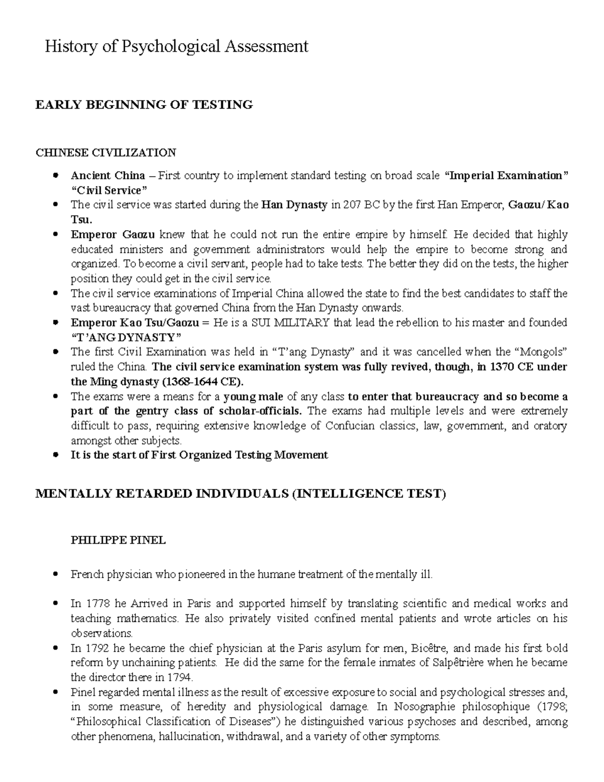 Psycghological Assessment - History of Psychological Assessment EARLY ...