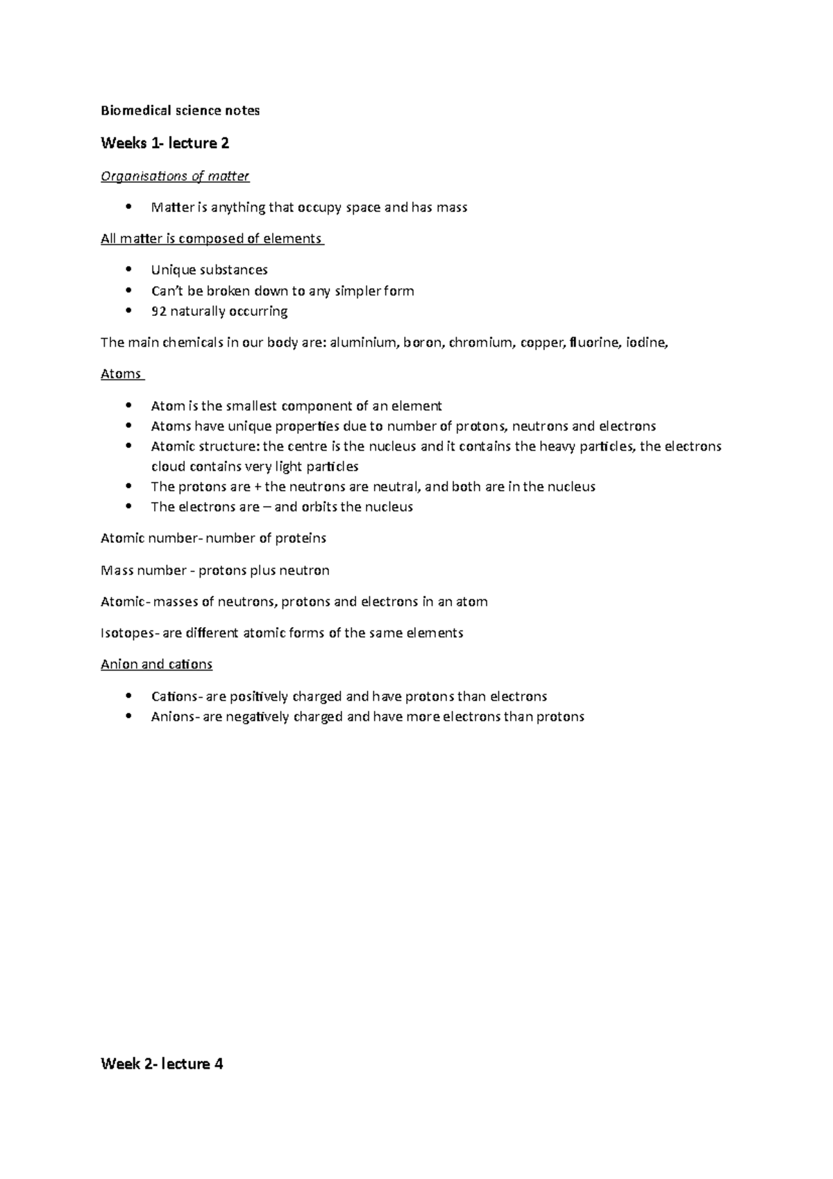 Biomedical science notes - Studocu