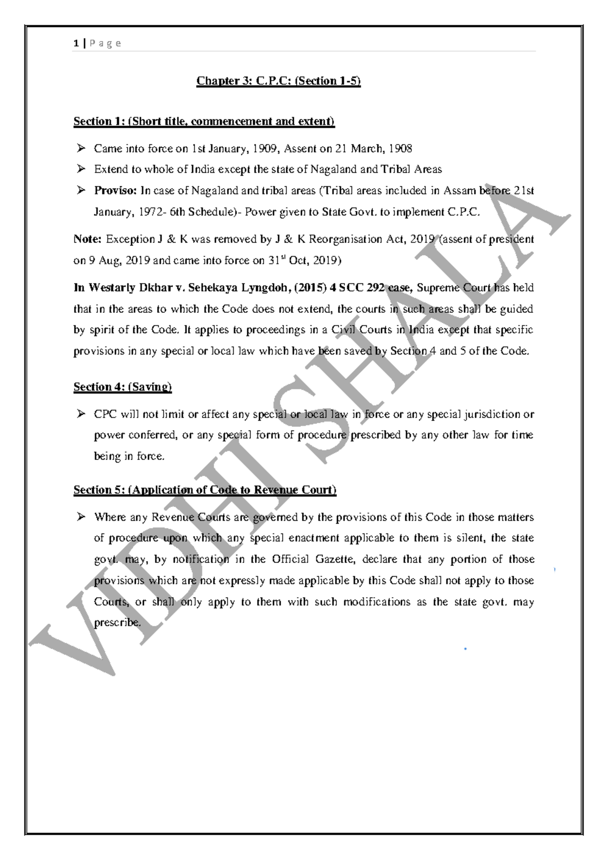 Chapter 3 (Definition) (Section 1-5 of CPC) - Chapter 3: C.P: (Section 1-5) Section 1: (Short ...
