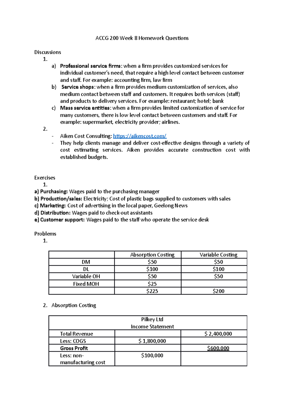 ACCG 200 Week 8 Homework Questions - ACCG 200 Week 8 Homework Questions Discussions 1. a) - Studocu