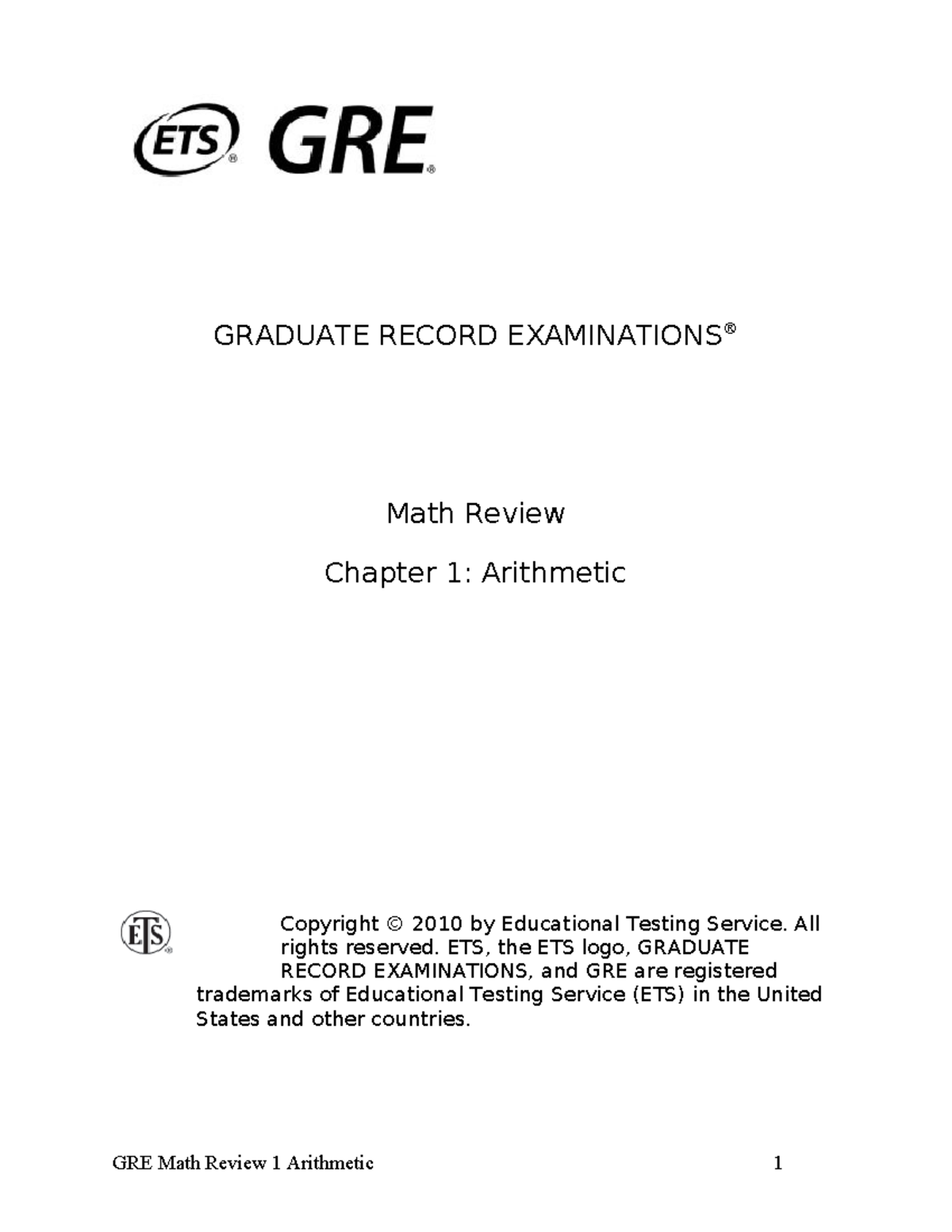 Gre math review 1 arithmetic - GRADUATE RECORD EXAMINATIONS ® Math ...