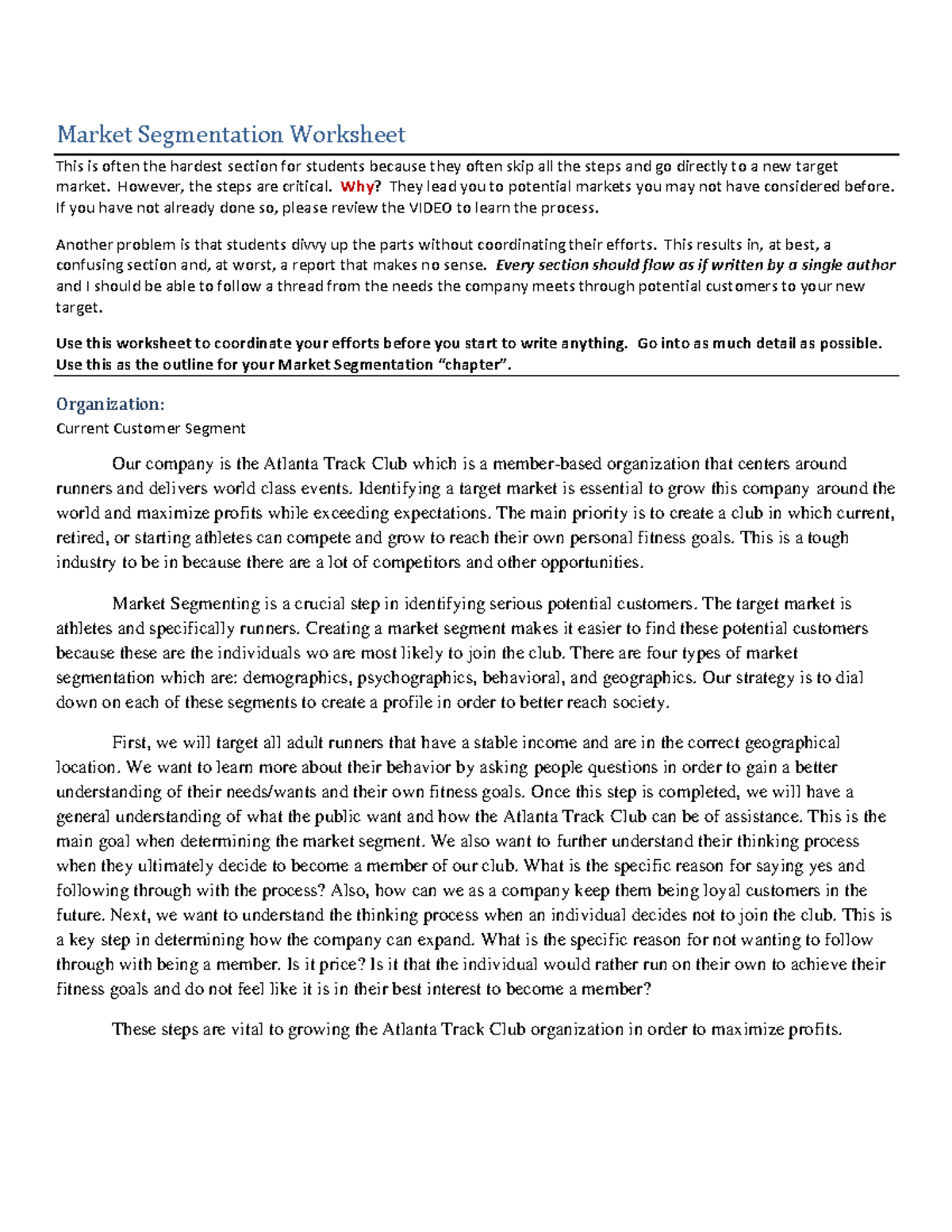 Market Segmentation Worksheet copy - Market Segmentation Worksheet This ...