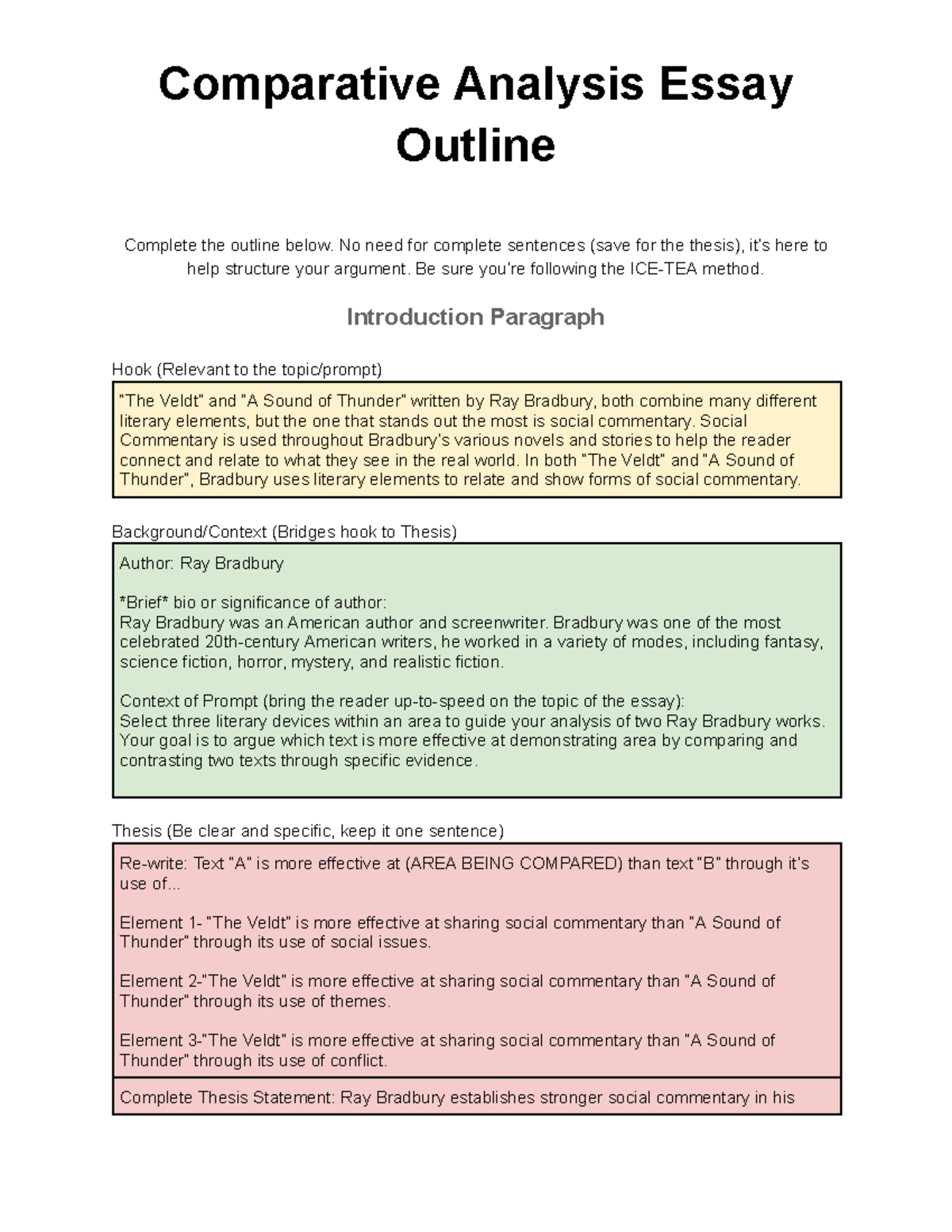 Comparative Analysis Essay Outline Comparative Analysis Essay Outline