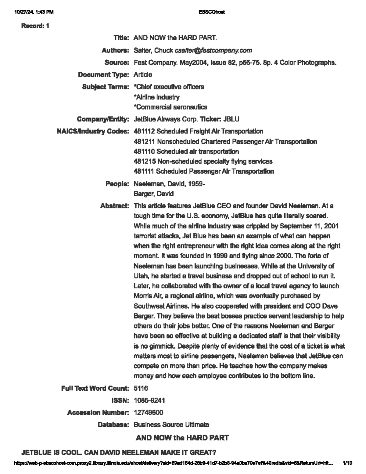 AND now the hard part - now the hard part - 1:43 PM EBSCOhost Record: 1 ...