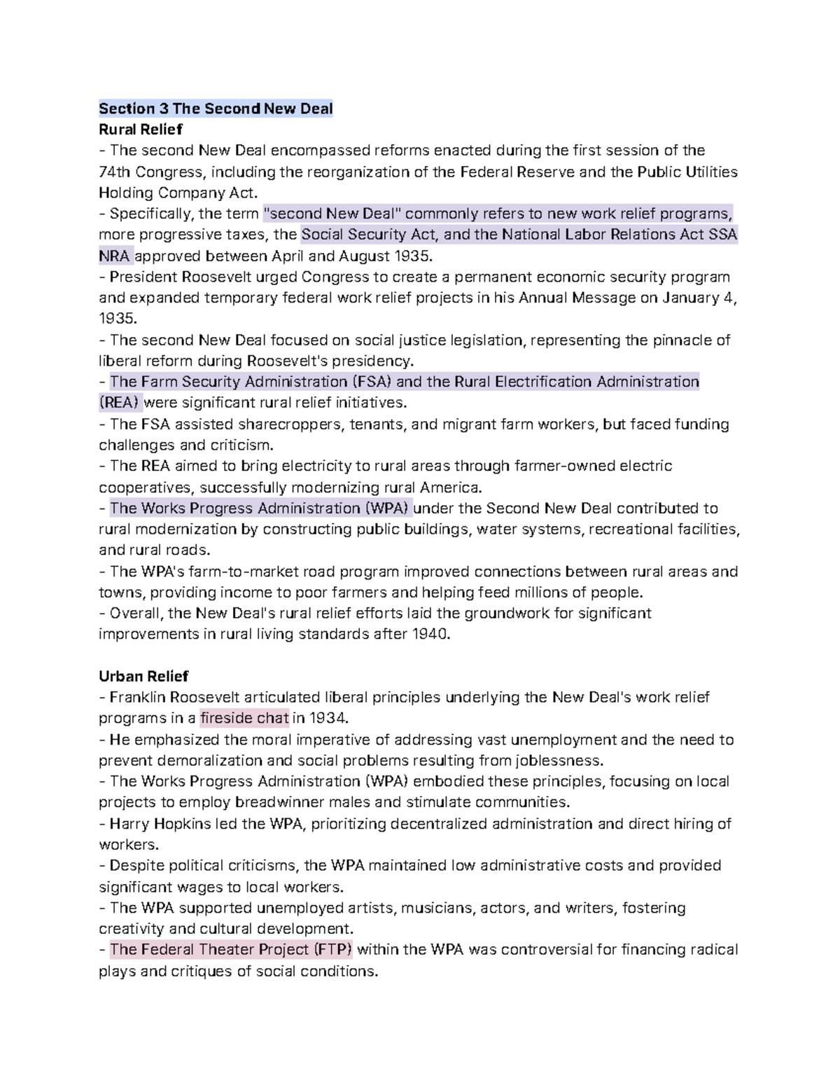 Apush New Deal Notes - Section 3 The Second New Deal Rural Relief The ...