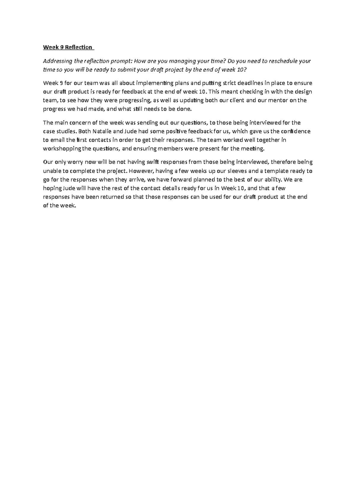 U3189991 Week 9 Reflection for Project Hub - Week 9 Reflection ...