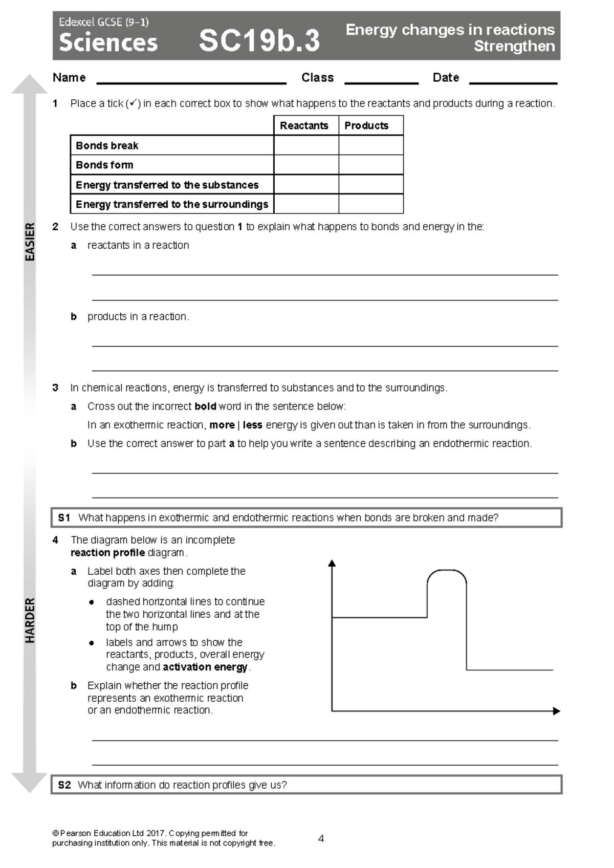 SC19b.3 Energy changes in reactions - Strengthen - SC19b. © Pearson ...