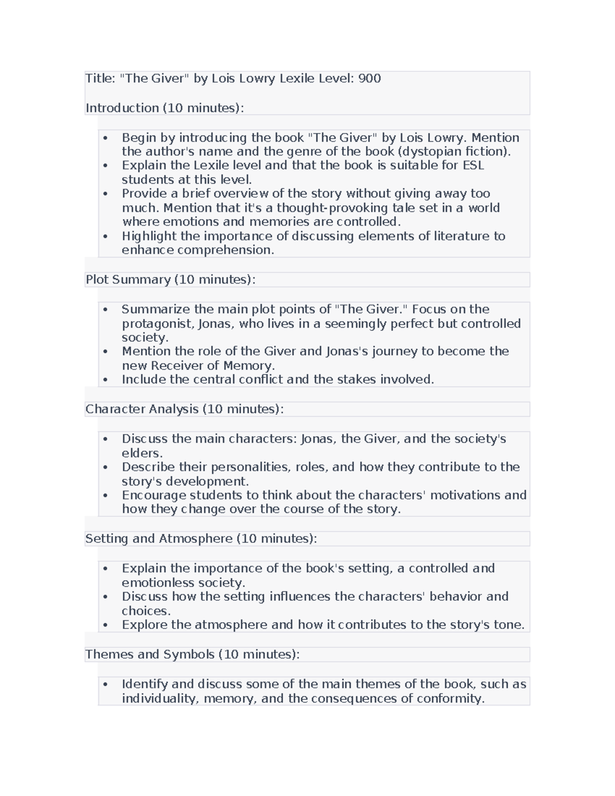 TASK 8 GC2 - homework - Title: "The Giver" by Lois Lowry Lexile Level ...