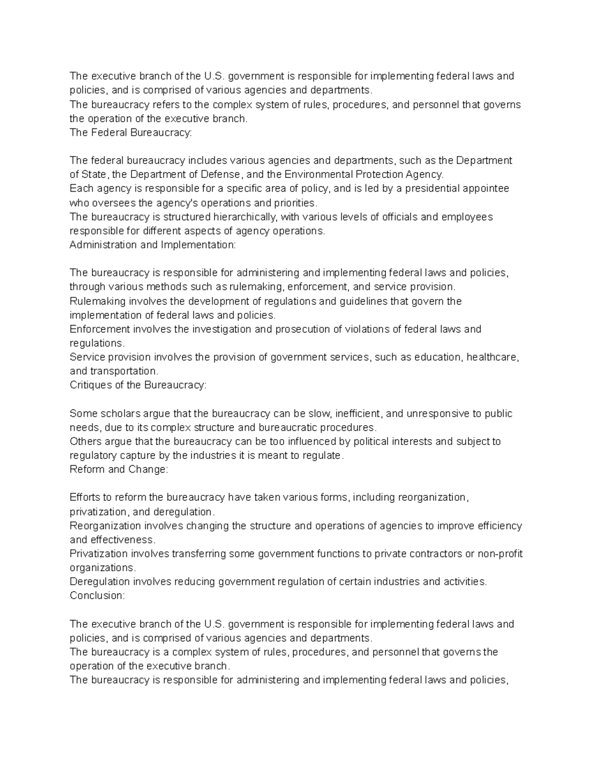 The Executive Branch Bureaucracy and Administration - The executive ...