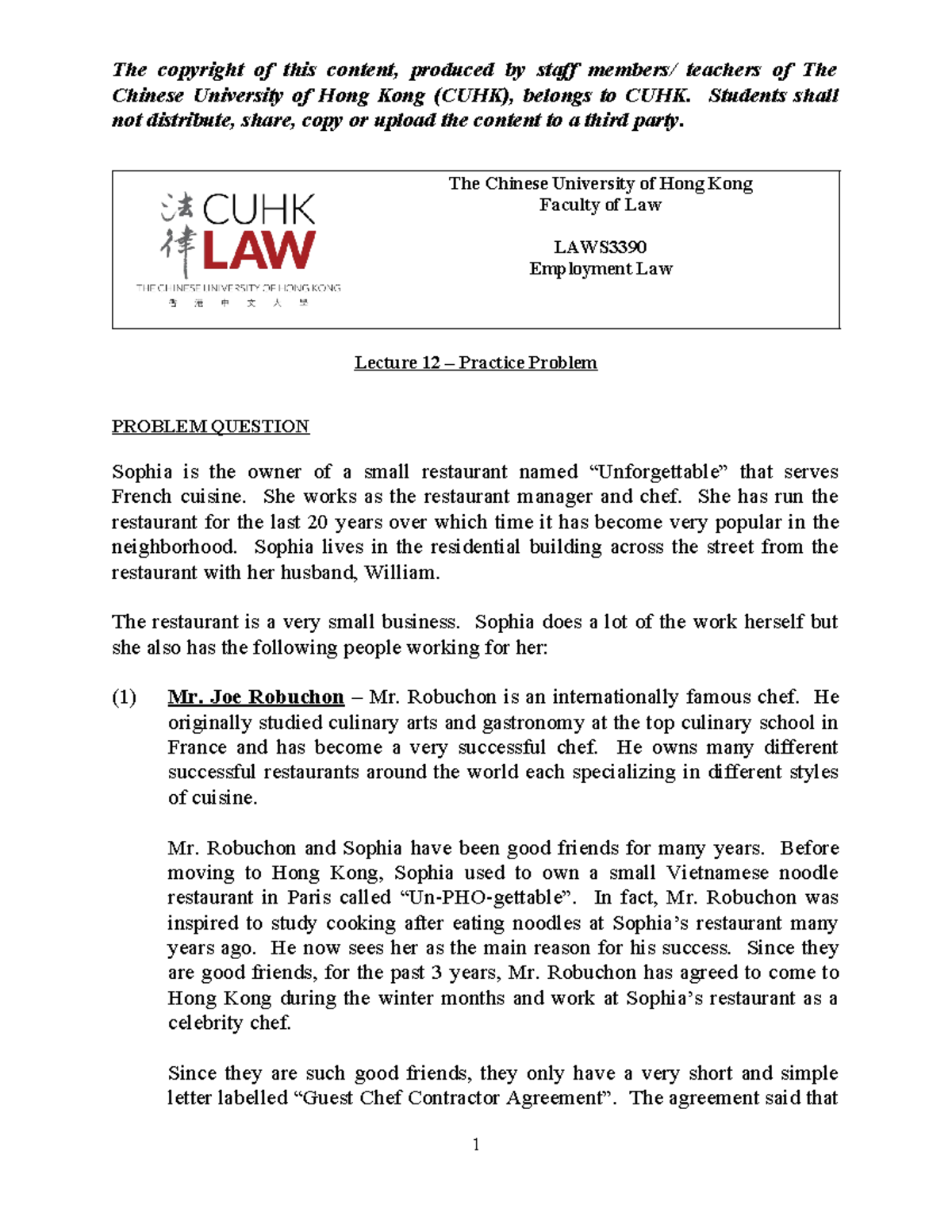 Lecture 12 Class exercise - Chinese University of Hong Kong (CUHK), belongs to CUHK. Students ...