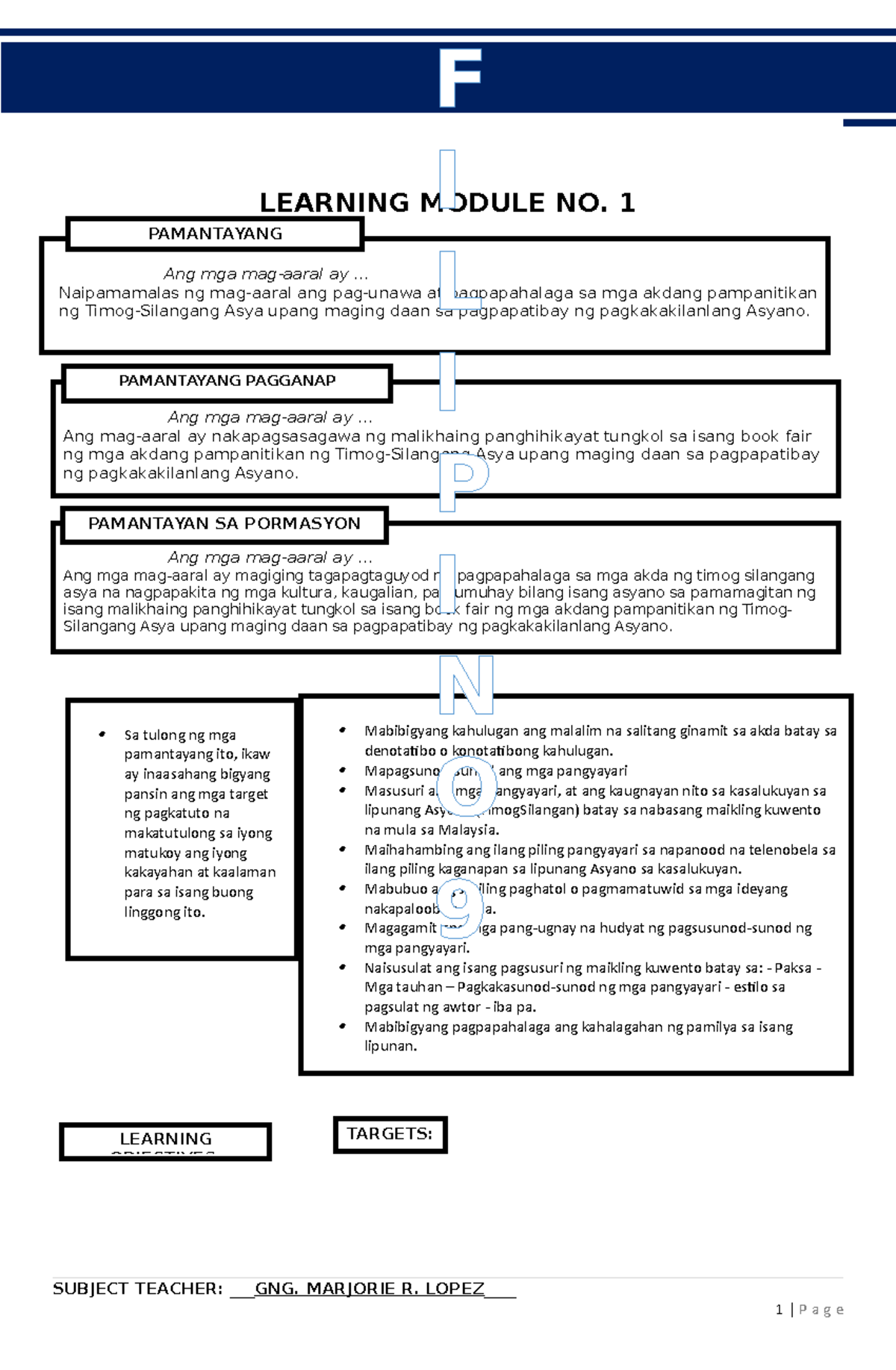 Learning- Module # 1 - this will serve you to the ffg. subject that you ...