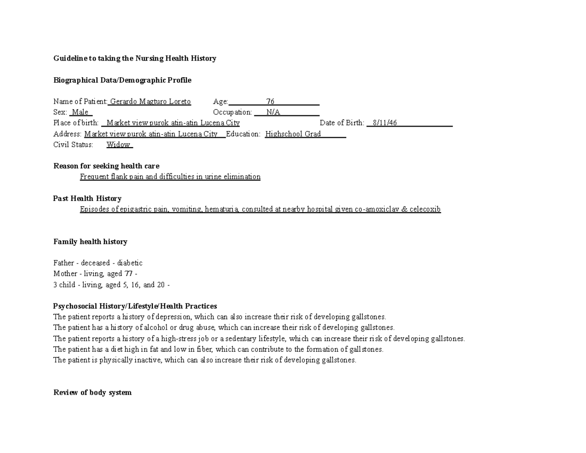 Historyyy - fcgfhjvglg - Guideline to taking the Nursing Health History ...