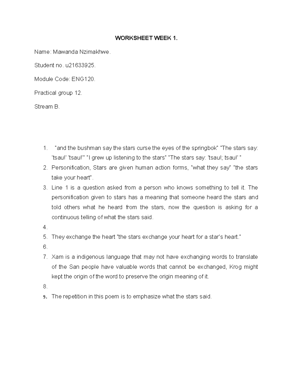 Worksheet week 1,2,3,4,5 120 - WORKSHEET WEEK 1. Name: Mawanda ...
