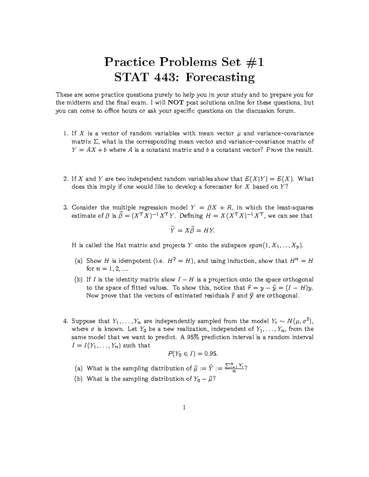 practice probs 1 - Practice Problems Set STAT 443: Forecasting These ...