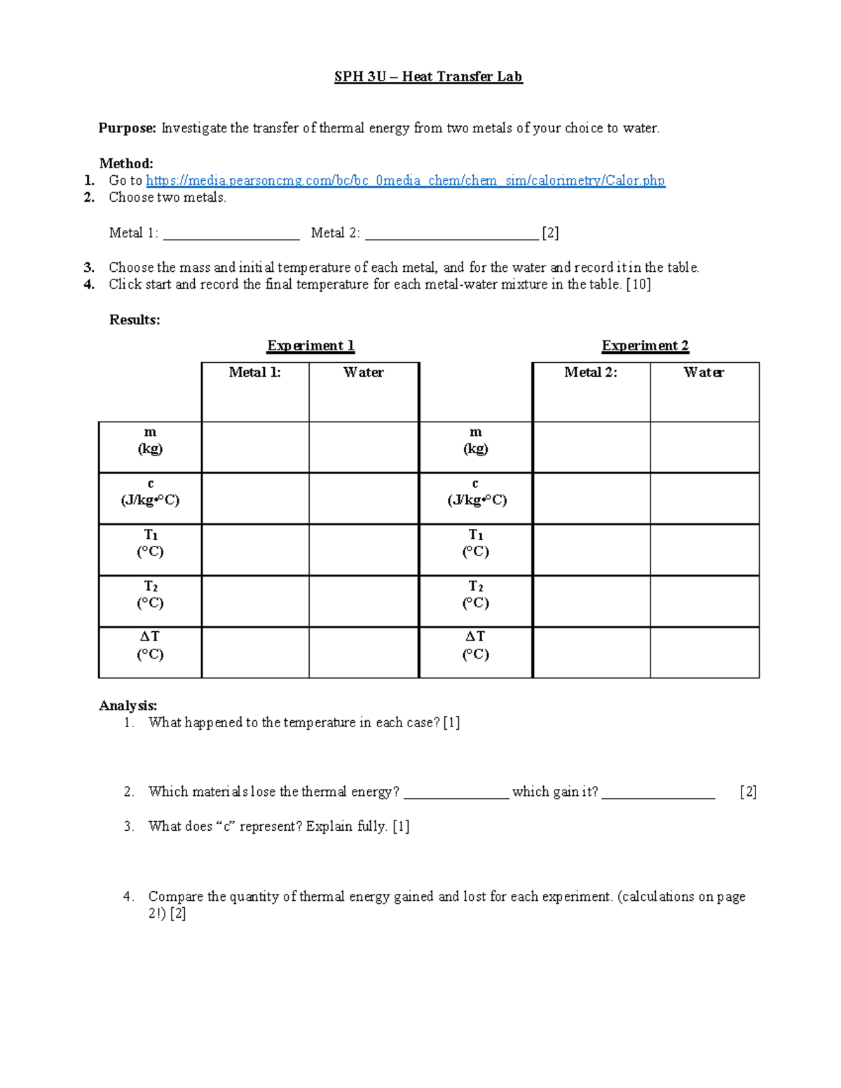 6.3 Heat Transfer Lab - lab - SPH 3U – Heat Transfer Lab Purpose ...