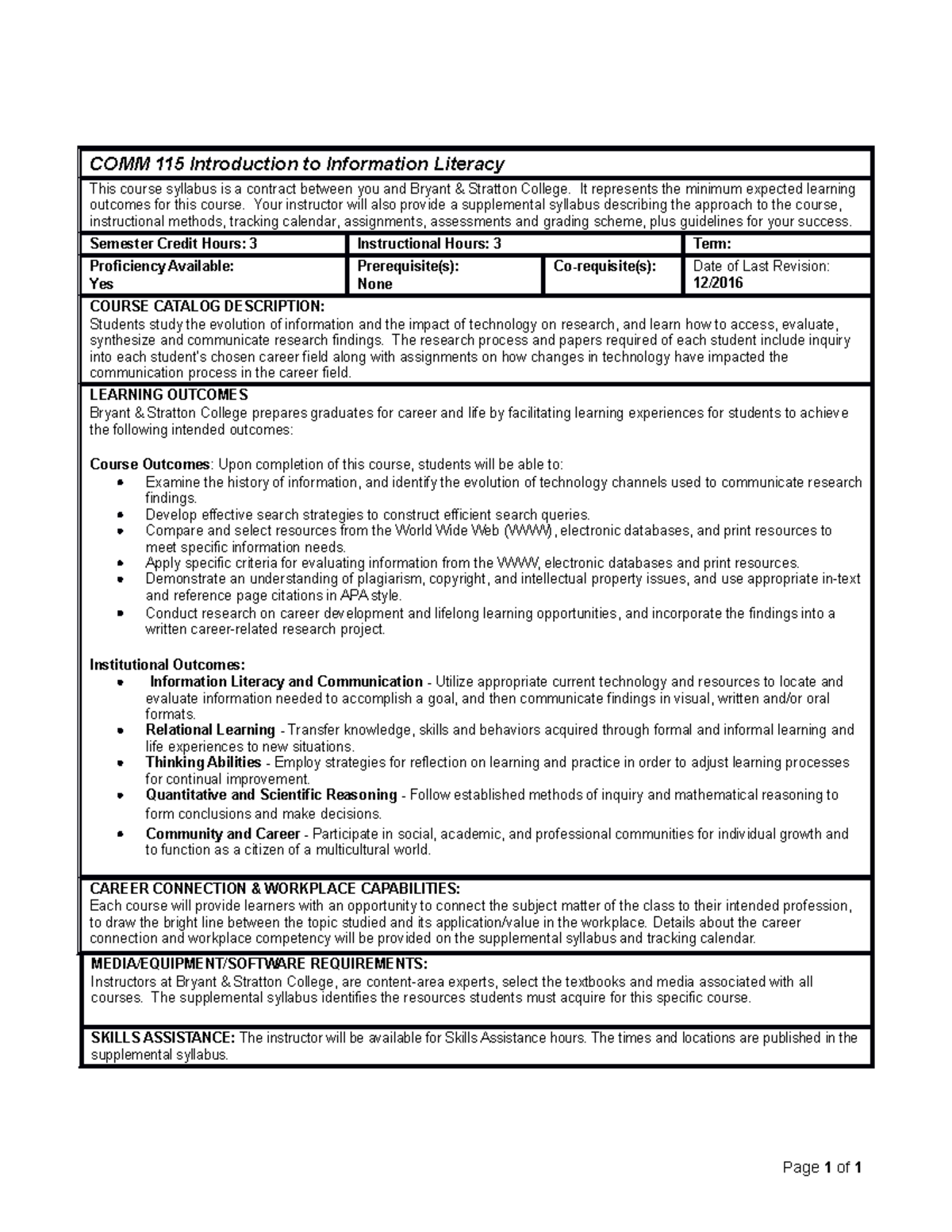 COMM 115 Introduction to Information Literacy-1 - COMM 115 Introduction ...