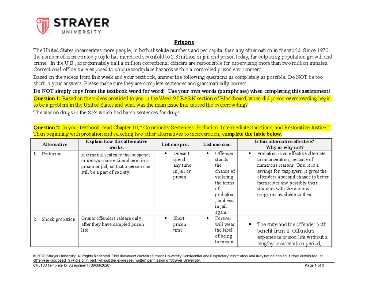 Cf prisons assignment template finished - Prisons The United States ...