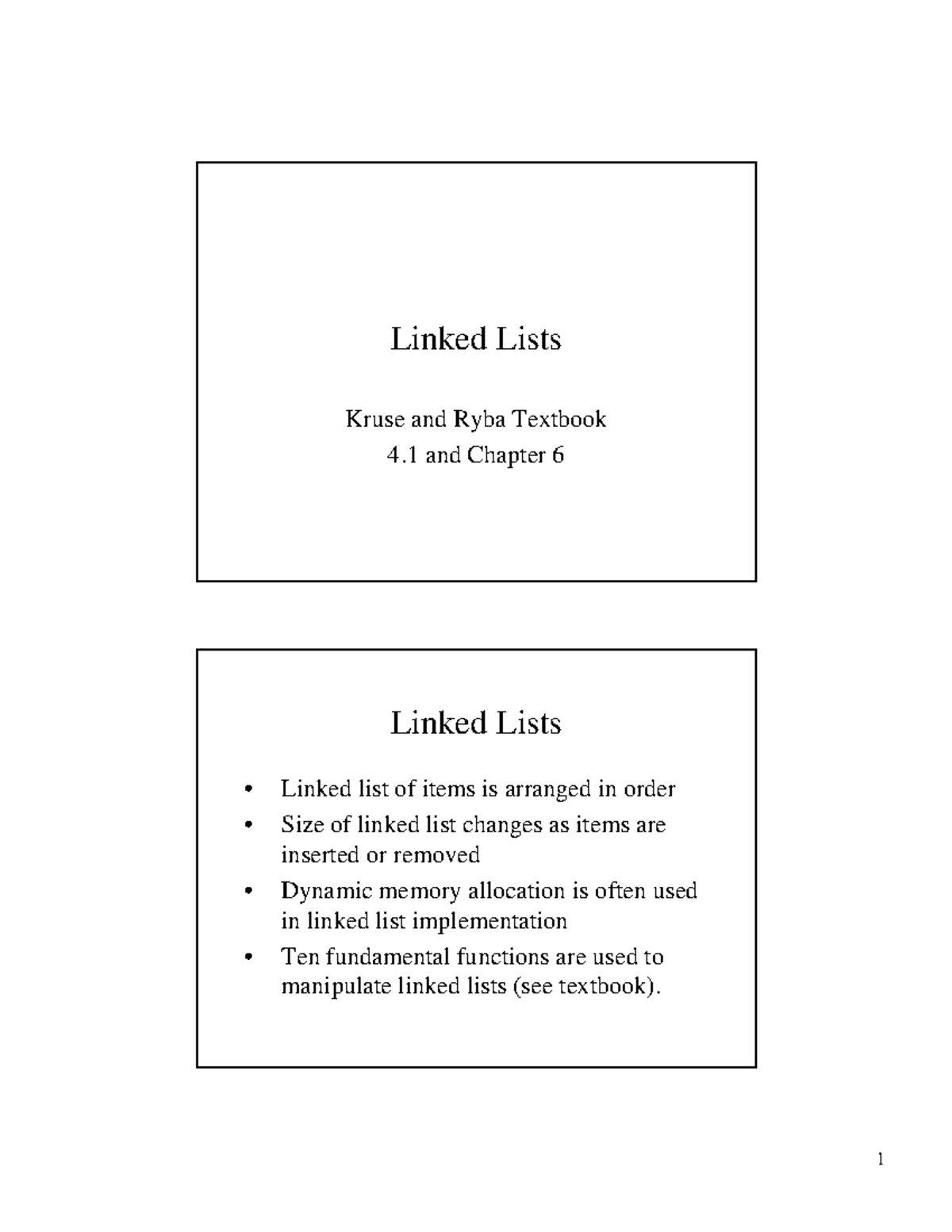 Linkedlist Lecture Notes Linked Lists Kruse And Ryba Textbook 4 And Chapter 6 Linked Lists