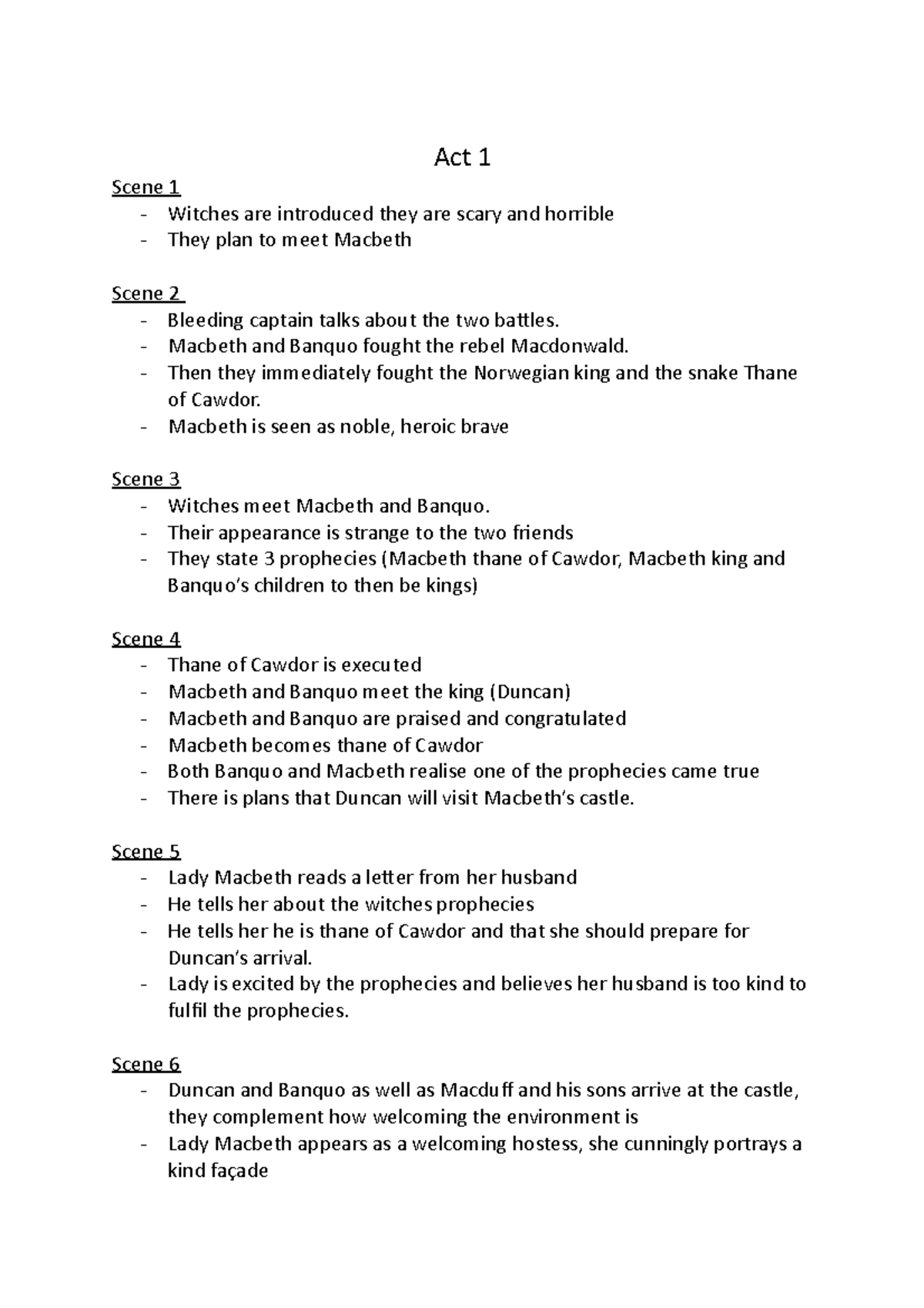 Short summaries for Macbeth by William Shakespeare - EE817 - OU - Studocu