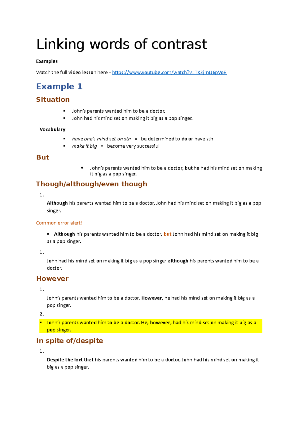Words of Contrast Examples - Learn English Lab - Linking words of ...