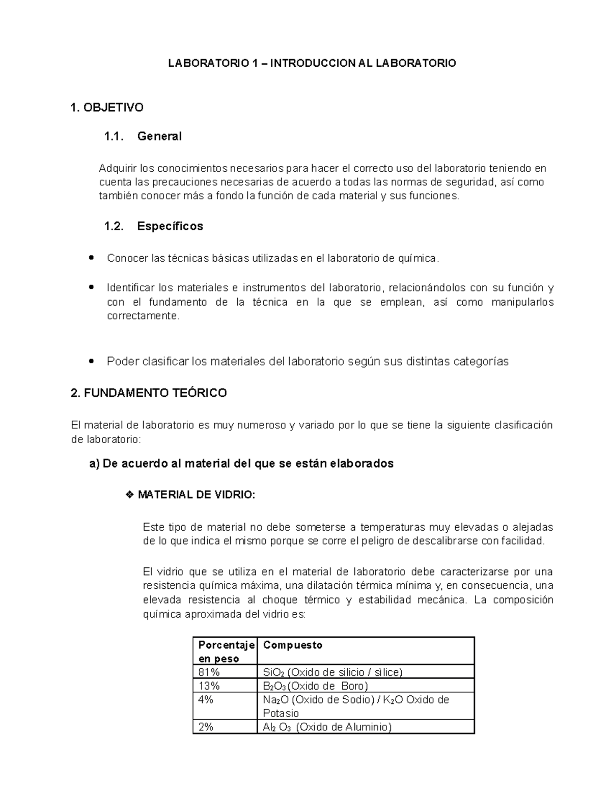 Informe lab1 - labo - LABORATORIO 1 – INTRODUCCION AL LABORATORIO 1. OBJETIVO 1. General ...