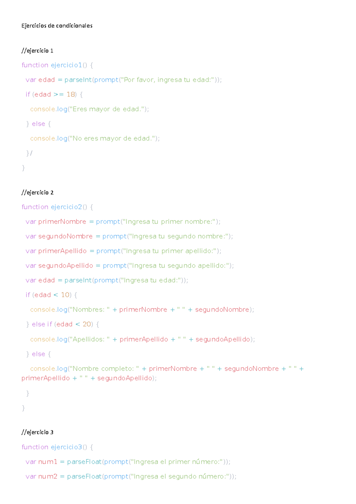 Ejercicios de condicionales 30 09 2023 - Ejercicios de condicionales ...